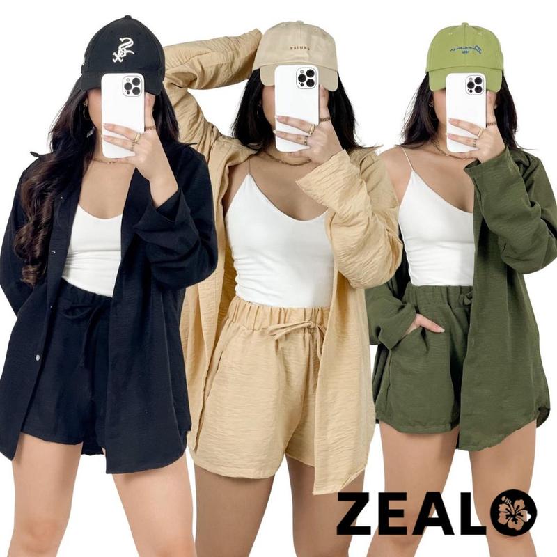 ZEALO Hola Button-Up Collar Long Sleeves Polo Oversized Top And ...