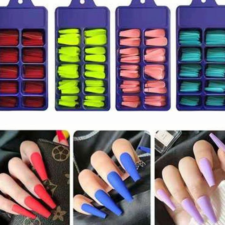 【Dysan Store】100Pcs/set Coffin False Nails With Nail Glue Ti - TikTok ...