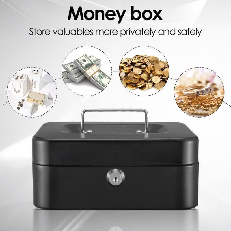 Cash Box Portable Steel Small Lockable Cash Coin Money Security ...