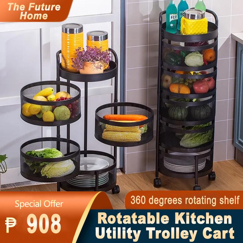 3 Layer - 4 Layer Rotatable Kitchen Utility Trolley Cart Shelf - TikTok ...