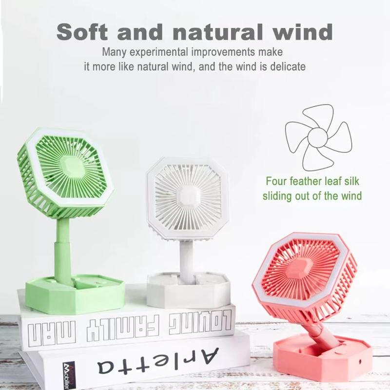USB Rechargeable Electric Table Fan with LED Light Small Multifunction ...