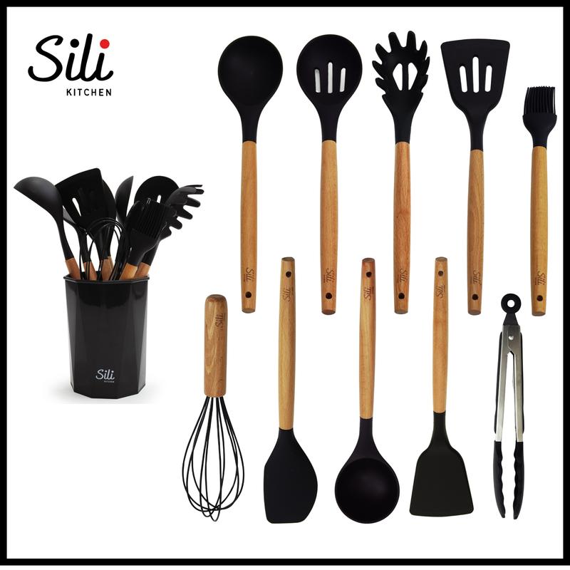 SILI Silicone Kitchen Utensils - Beech Wood Handle, High Hea - TikTok ...