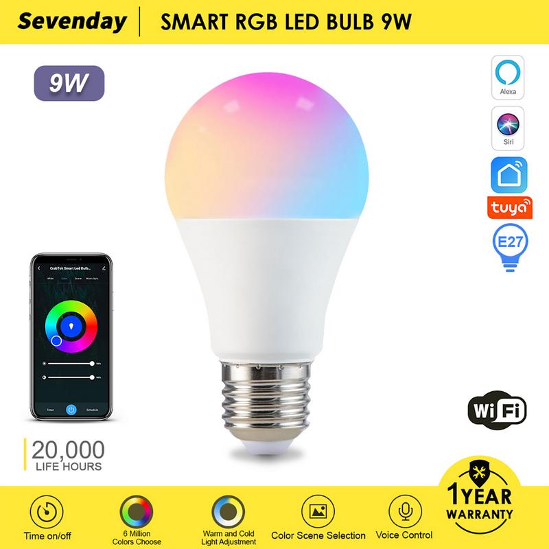 WiFi Smart LED RGB Light BulbDimmable Smart Home Bulb Voice Control ...