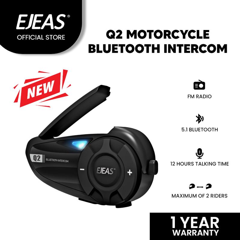 EJEAS Q2 Motorcycle Intercom Helmet Headset Bluetooth 5.1 Quick ...