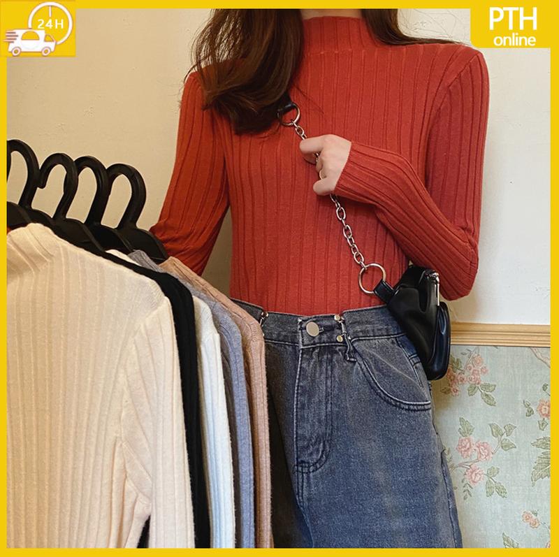 #22352 korean style long sleeve turtle neck knitted blouse for - TikTok Shop Philippines