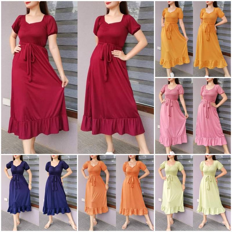 NEW ANGELITA MAXI LONG DRESS SOLID COLOR 100% COTTON STREACHABLE ...