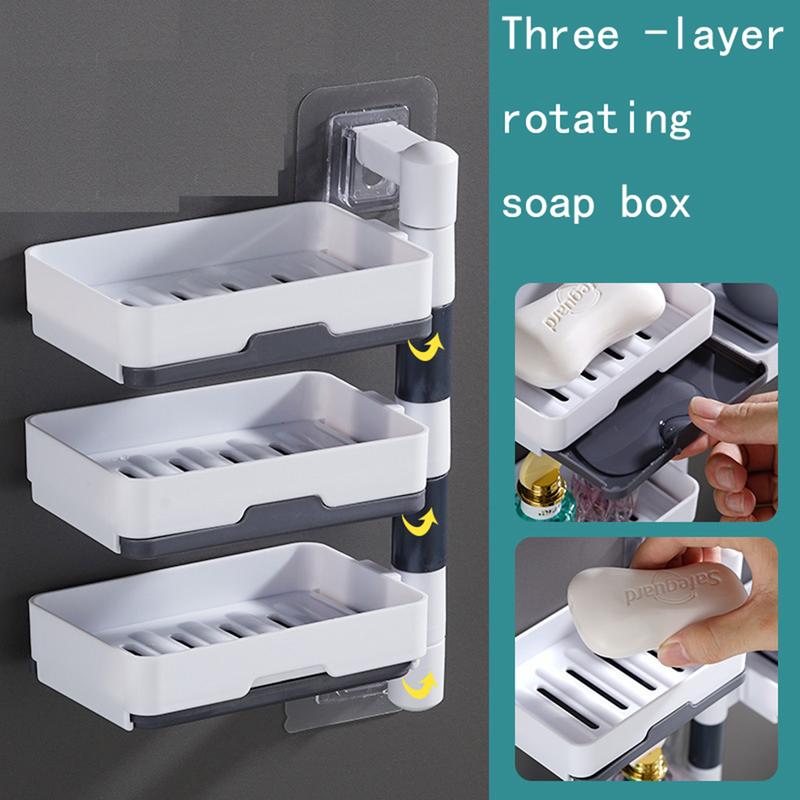 Soap Dish Punch-Free Rotating Three-Layer Multi-Soap Holder Soap ...