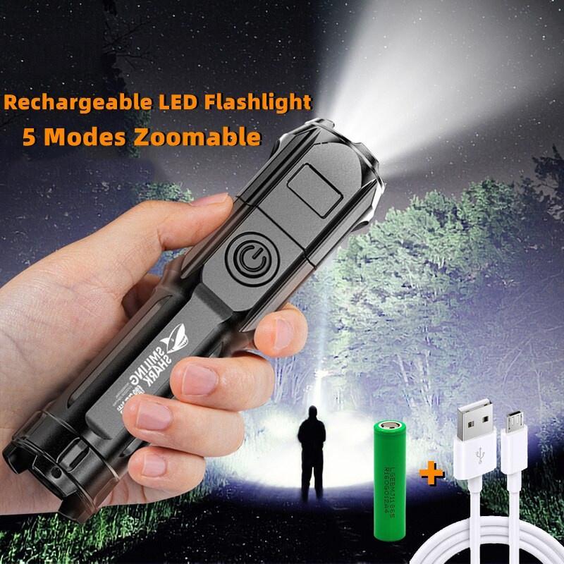 New Wisdom Powerful Flashlight Rechargeable Tactical LED Flashlight ...