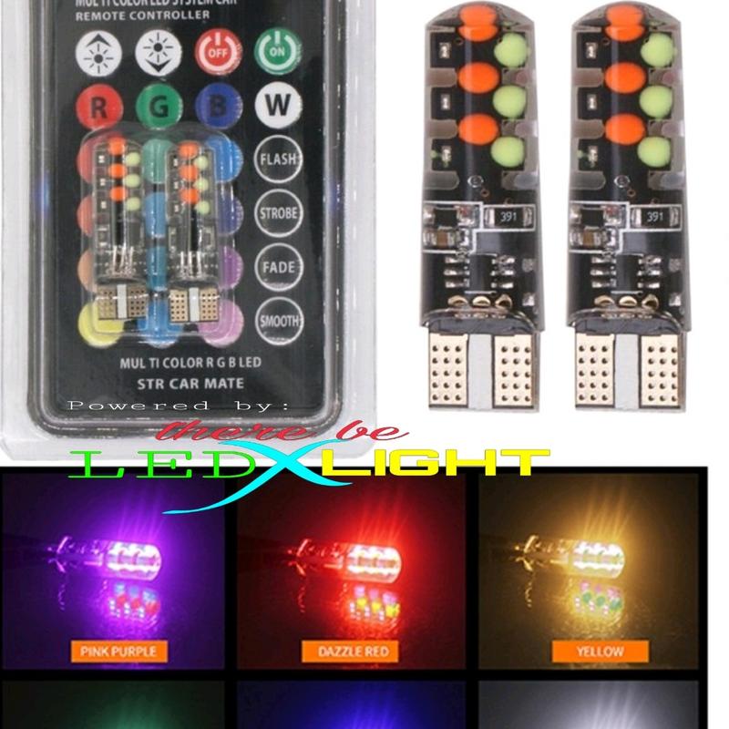 RGB T10 Multi color w/ remote 2pcs led parklight and panel light ...