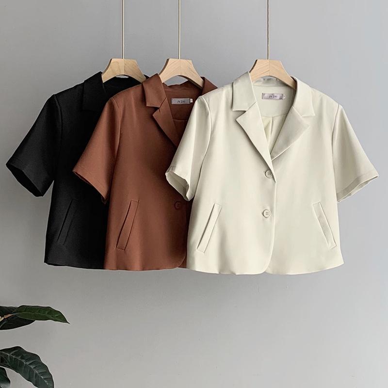 [Thee Colors] Summer Solid Color Fake Pockets Loose Short-sleeved ...