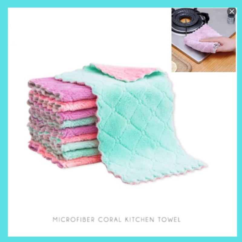 Microfiber cleaning kitchen towel absorbent coral fleece napkin ...