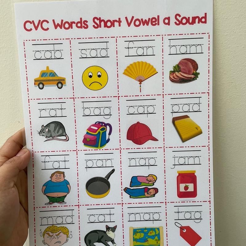 Practice Reading CVC words for Kids laminated chart A4 Size Learning ...