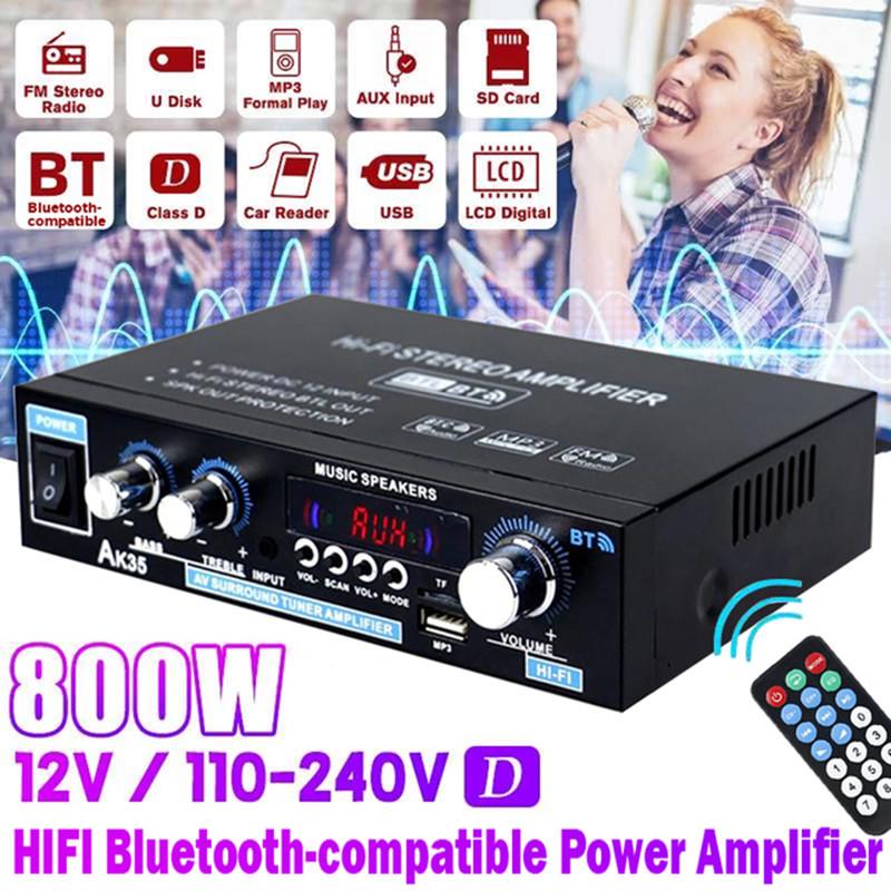 AK35 800W Home Power Amplifiers 2 Channel BT 5.0 Surround Sound ...